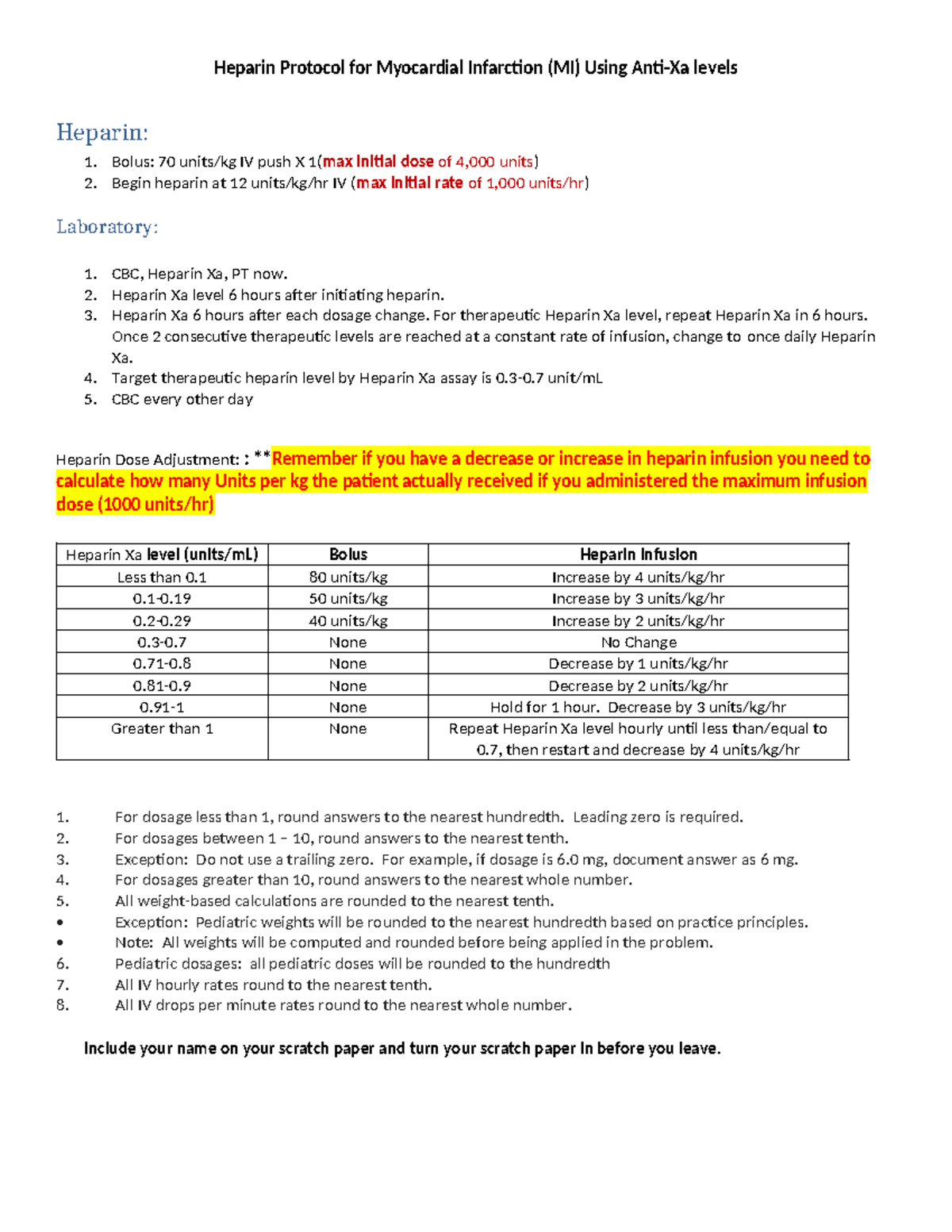 Heparin Protocol for Myocardial Infarction (MI) and VTE Management ...