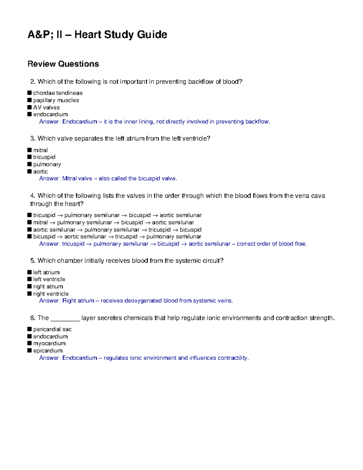 AP2 Heart Study Guide: Key Review Questions and Answers - Studocu