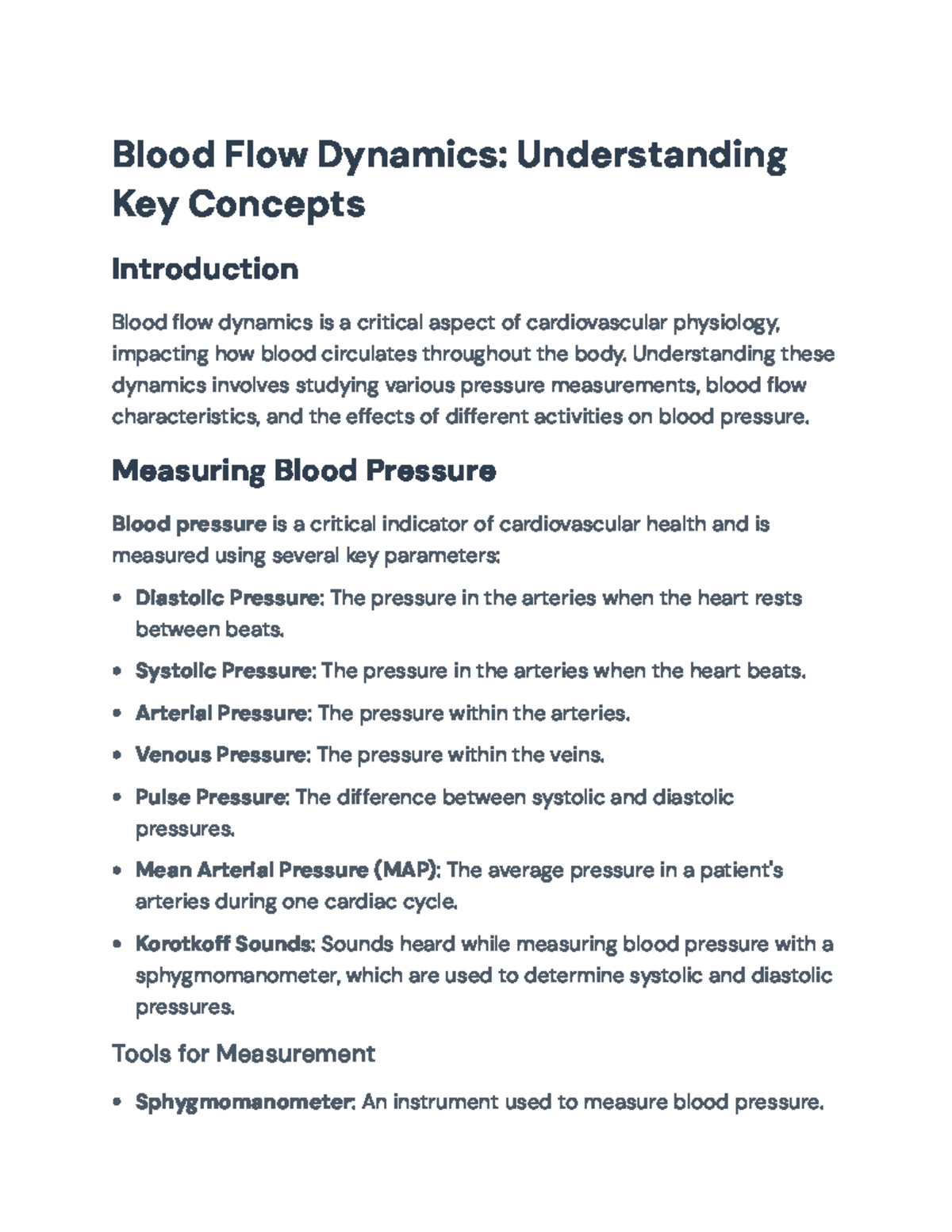 Blood Flow Dynamics: Key Concepts and Measurement Techniques (BIO101 ...