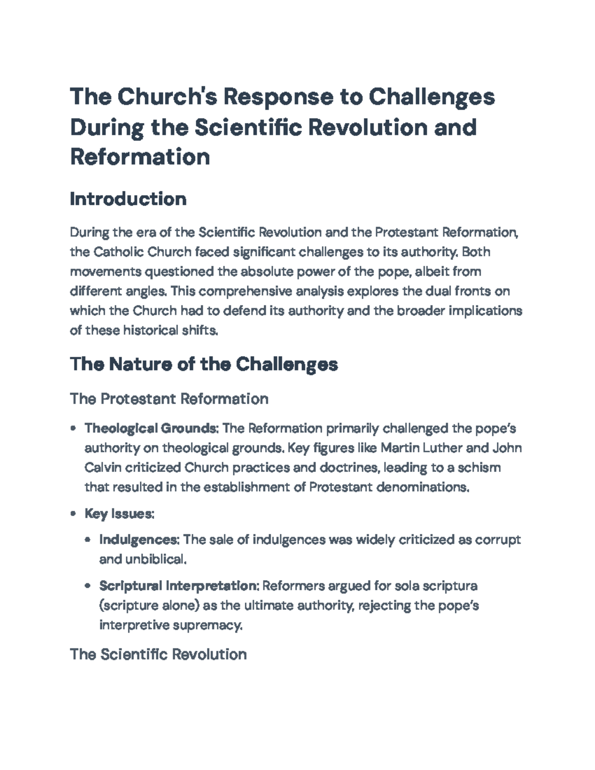 The Church's Response to Challenges in the Scientific Revolution ...