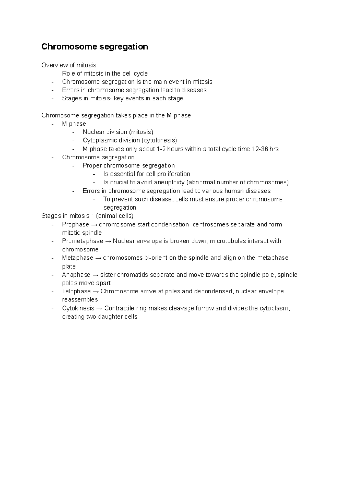 BS31006 - Overview of Chromosome Segregation in Mitosis and Meiosis ...