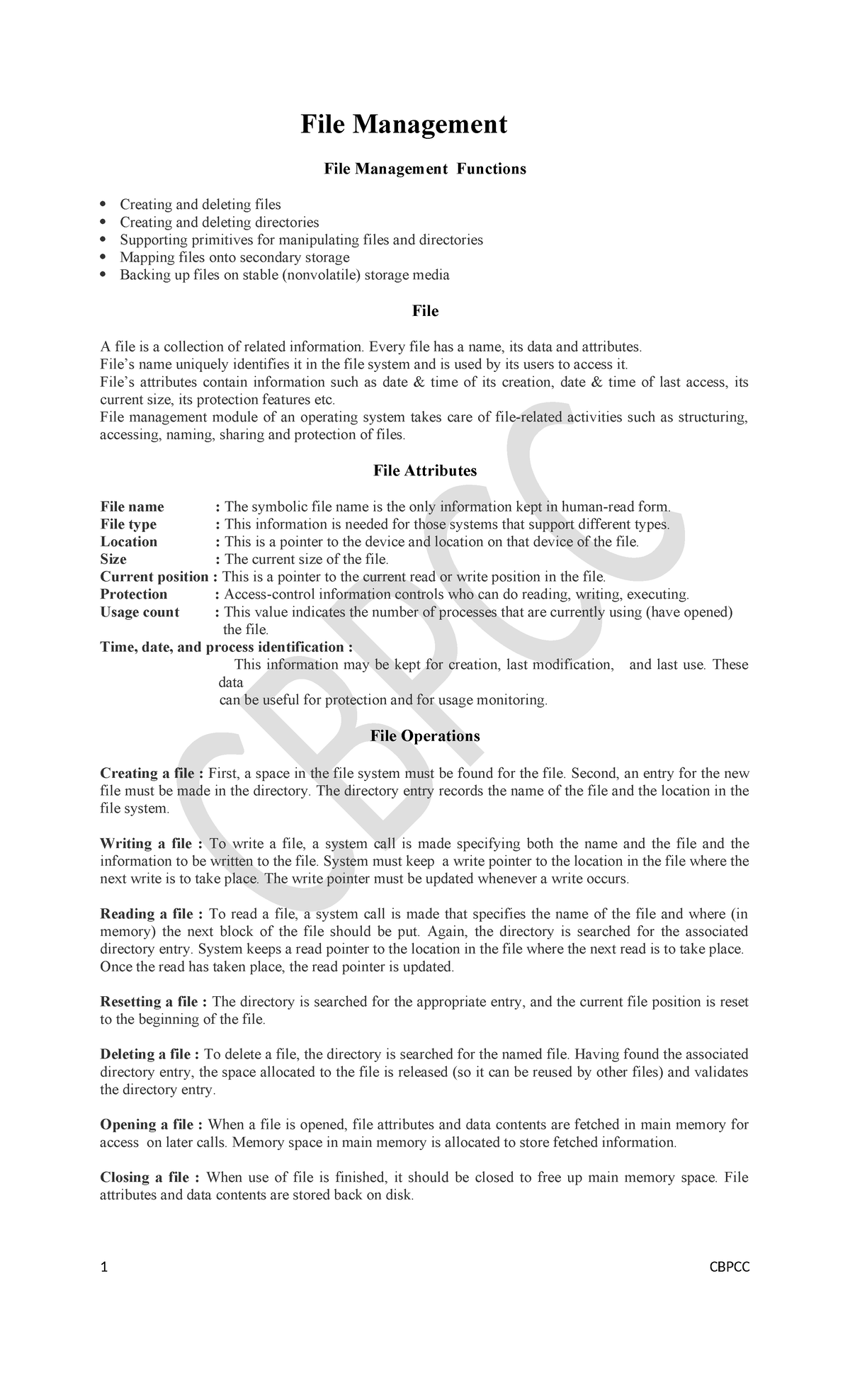 File System Management: Functions and Operations Overview (CBPCC) - Studocu
