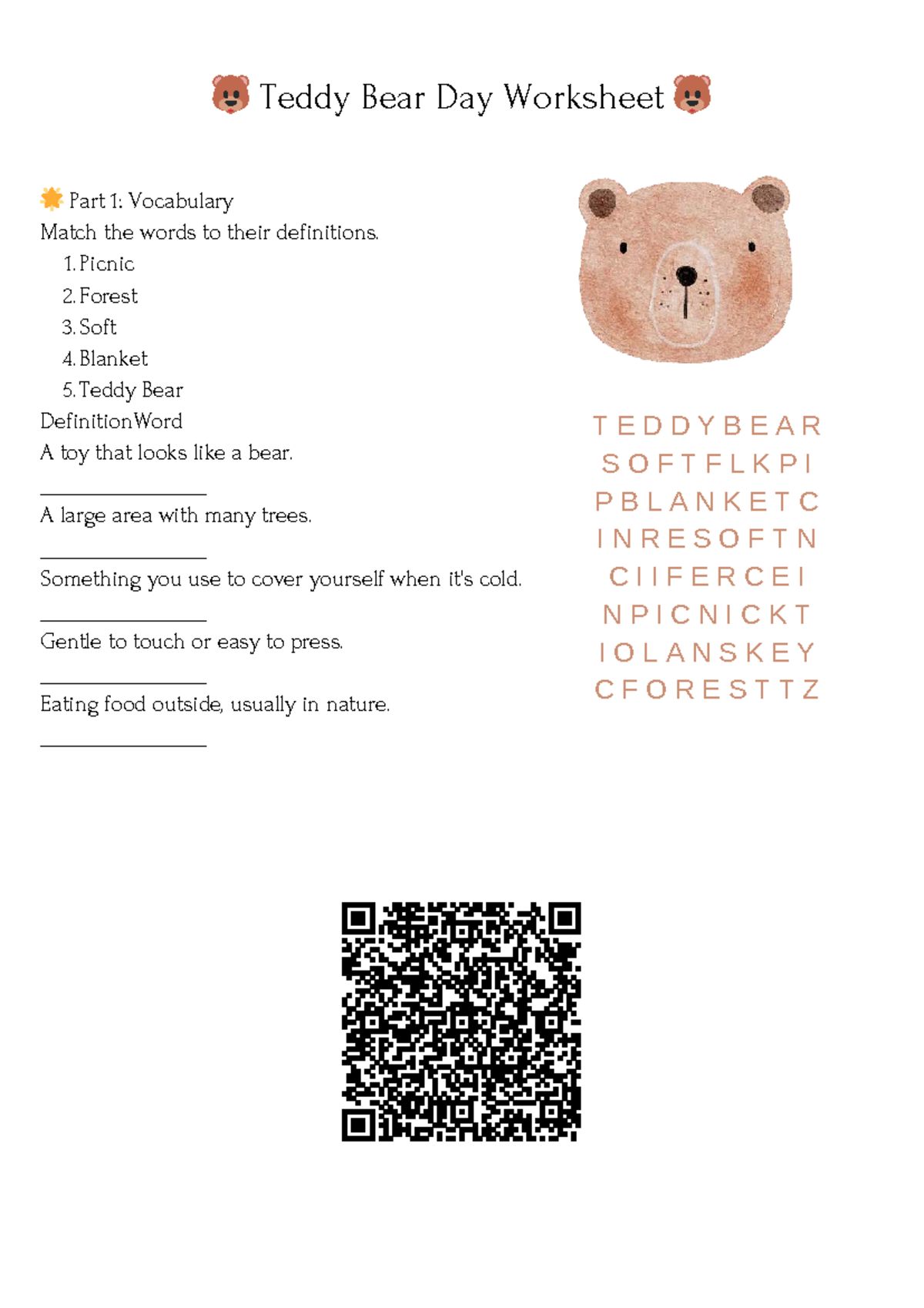 Teddy Bear Day worksheet: Vocabulary matching for klasa 5 - Studocu
