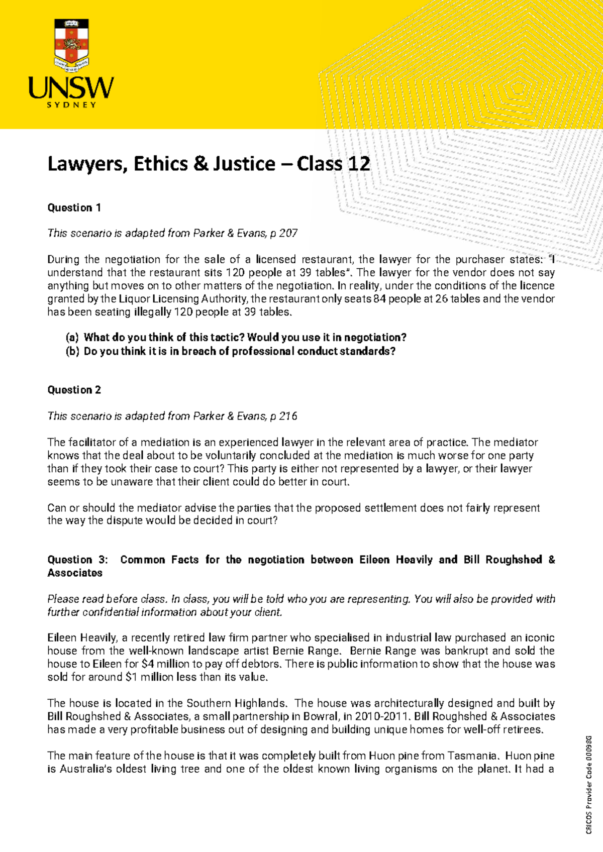 Class 12 - Ethics of Negotiation & ADR Scenarios and Questions - Studocu