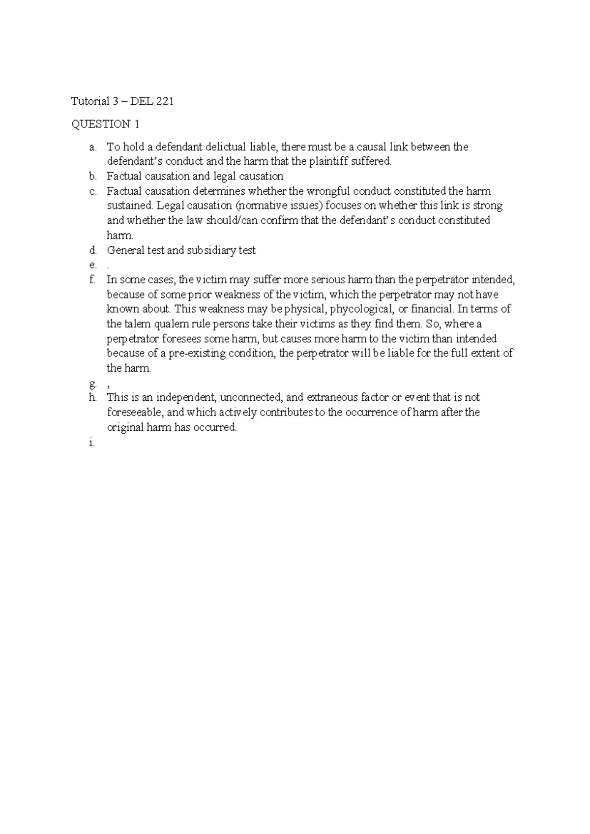 DEL 221 Tutorial 3: Understanding Causal Links in Delictual Liability ...