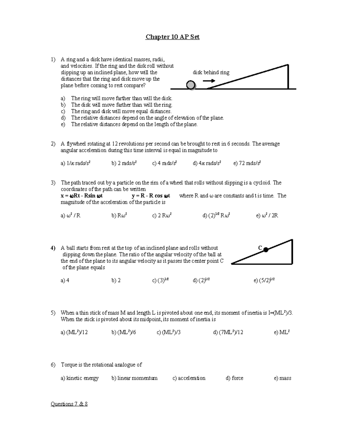 Chapter 10 AP Set: Rolling Motion and Torque Problems - Studocu