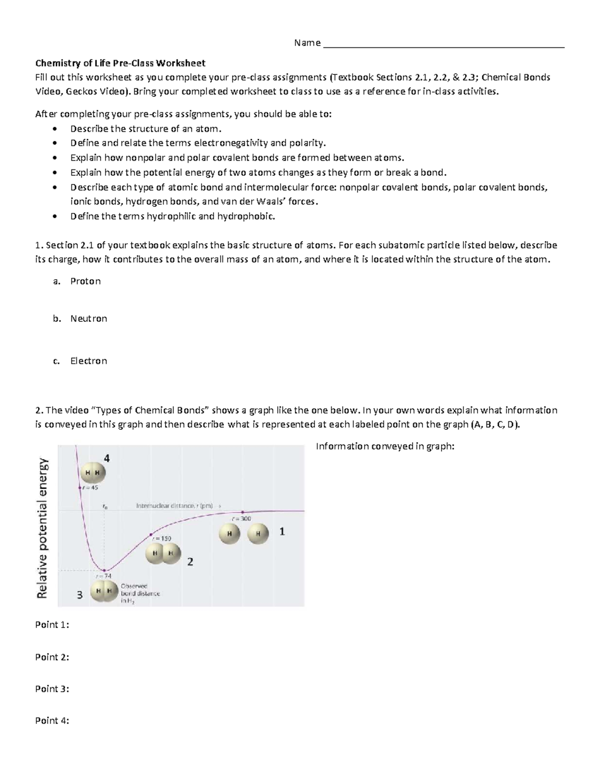 Chemistry of Life Worksheet (CHEM 101) - Week 1b Guide - Studocu