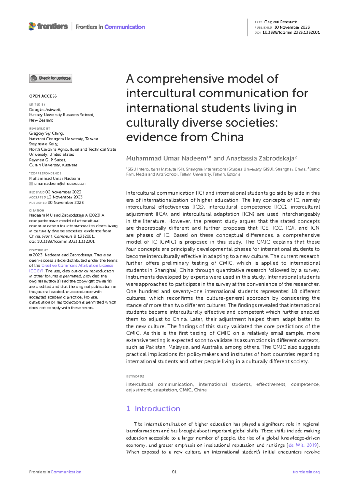A Comprehensive Model of Intercultural Communication for International ...