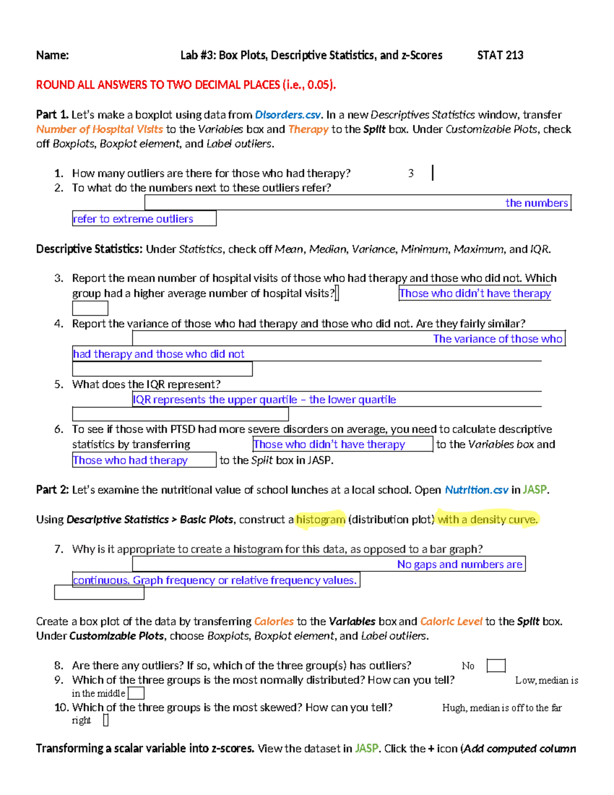 Lab #3 Worksheet: Box Plots & Descriptive Stats in STAT 213 - Studocu