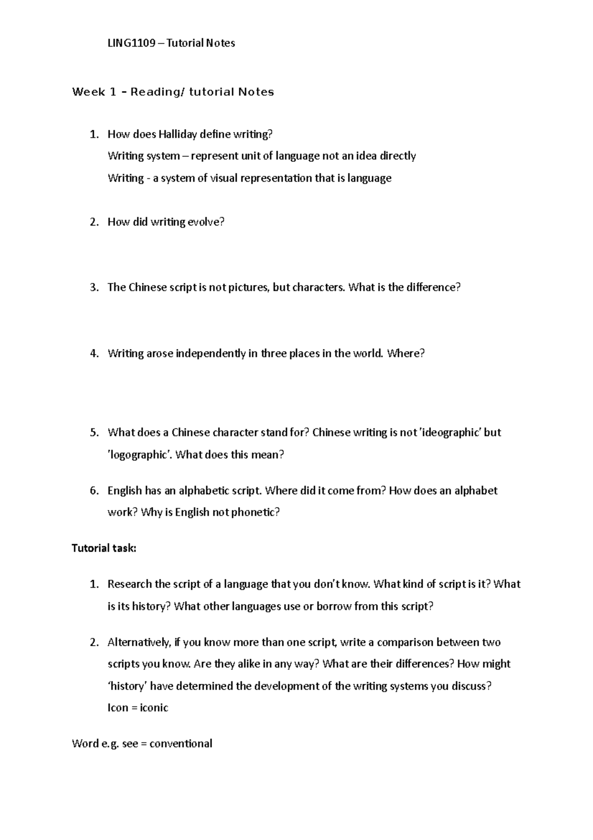 LING1109 - Tutorial Notes - LING1109 – Tutorial Notes Week 1 – Reading ...