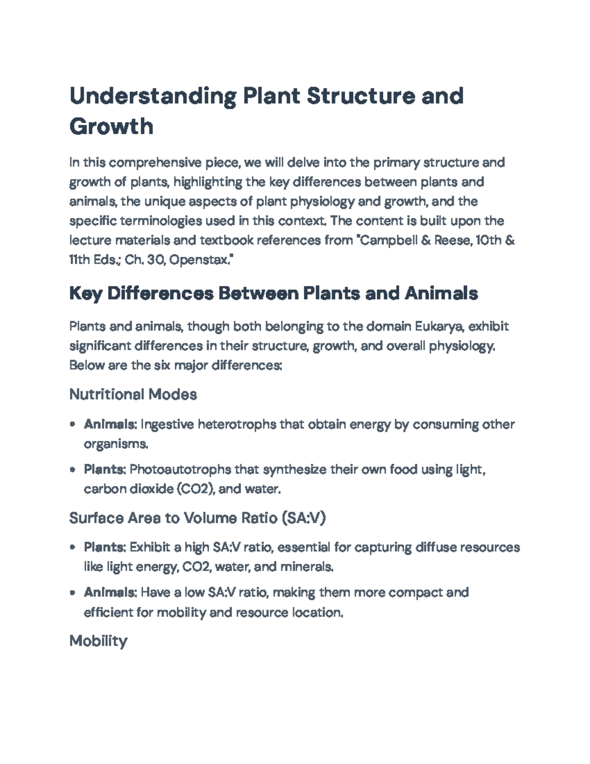 Understanding Plant Structure & Growth: Key Differences with Animals ...