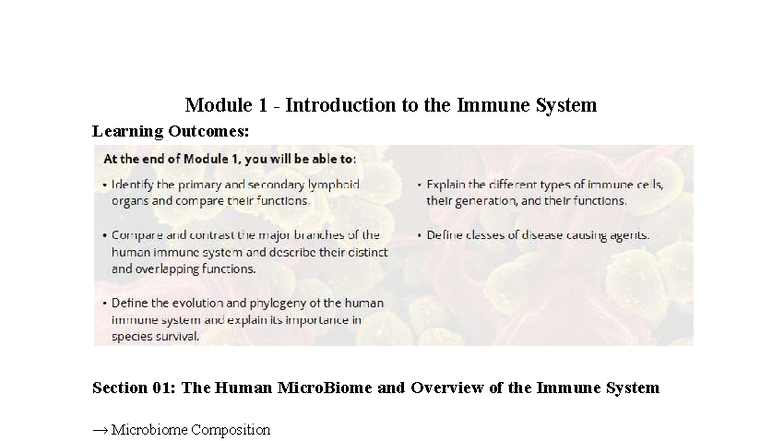 MICR 270 - Module 1: Introduction to the Immune System Notes - Studocu
