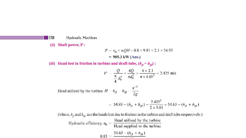 Hydraulic Machines (138) - Specific Speed and Efficiency Analysis - Studocu