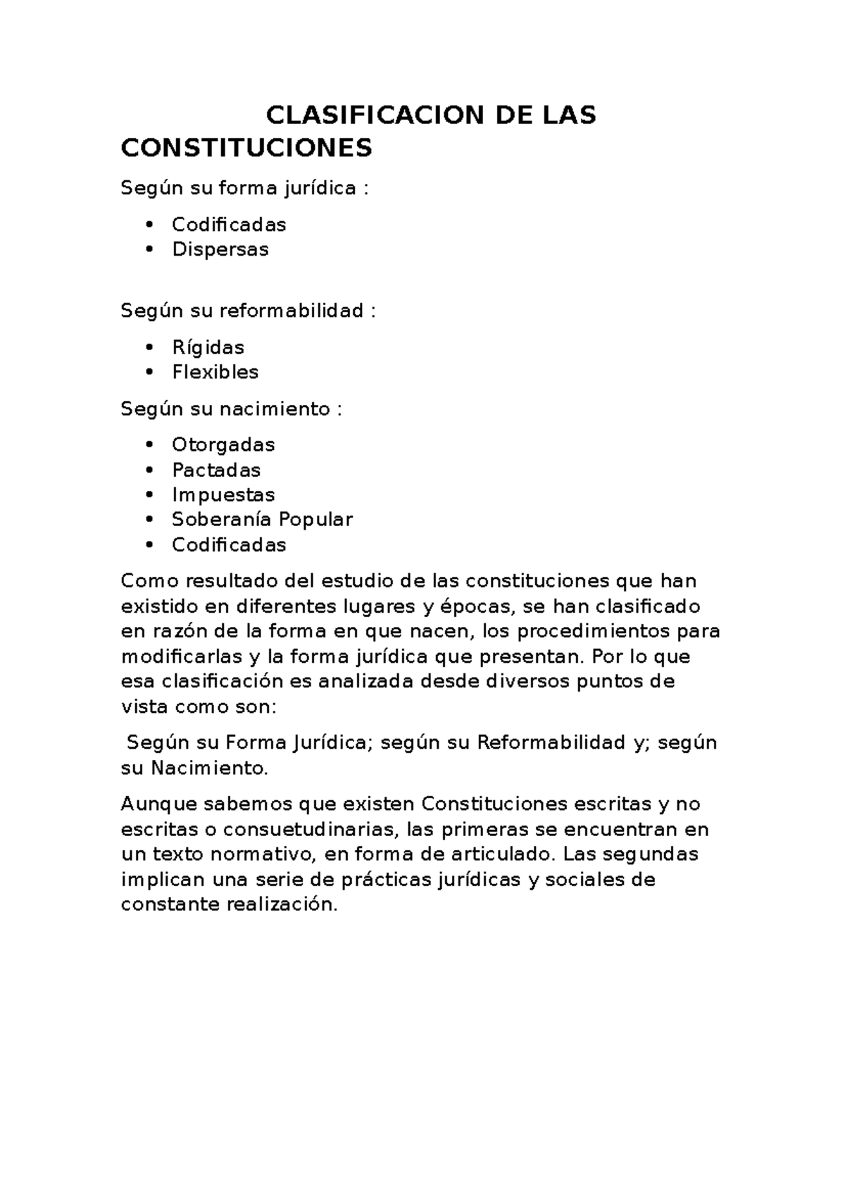 Clasificación de las Constituciones: Tipos y Características - Studocu