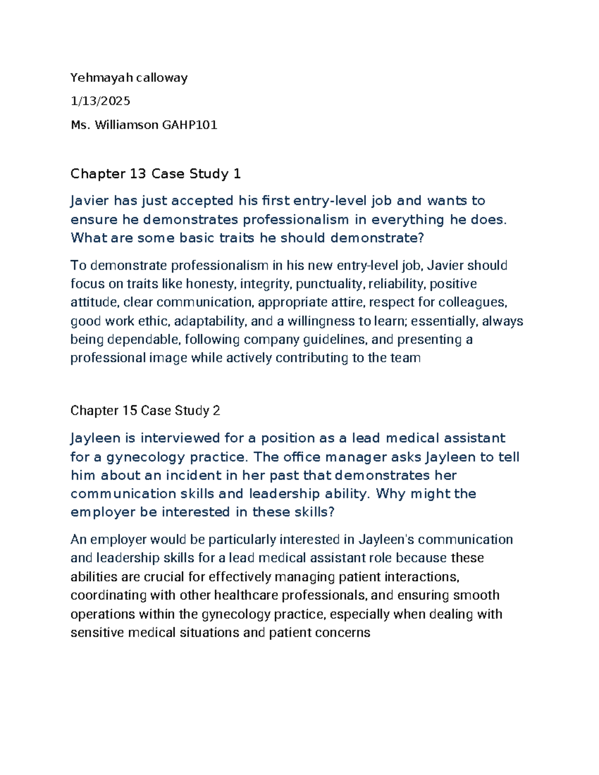 Yehmayah calloway 1 - anatomy - Yehmayah calloway 1/13/ Ms. Williamson GAHP Chapter 13 Case ...