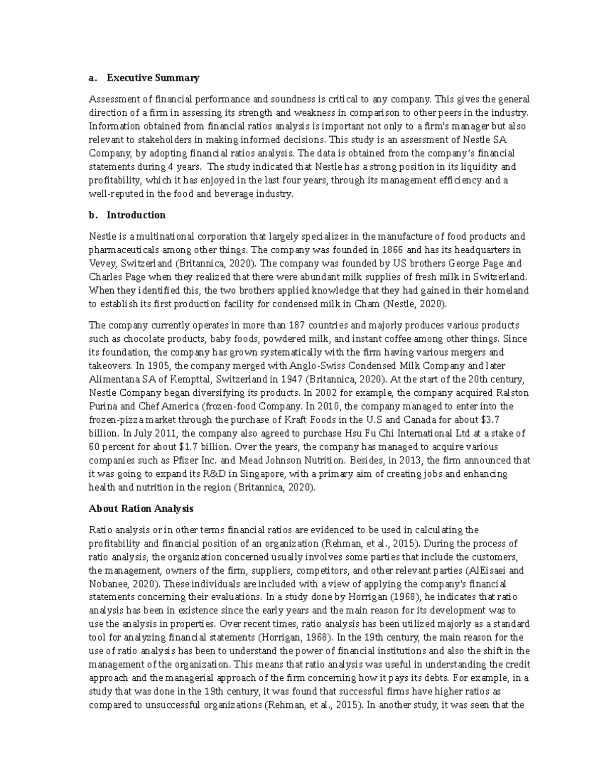 Nestle Financial Ratios Analysis (2016-2019) and Performance Review ...