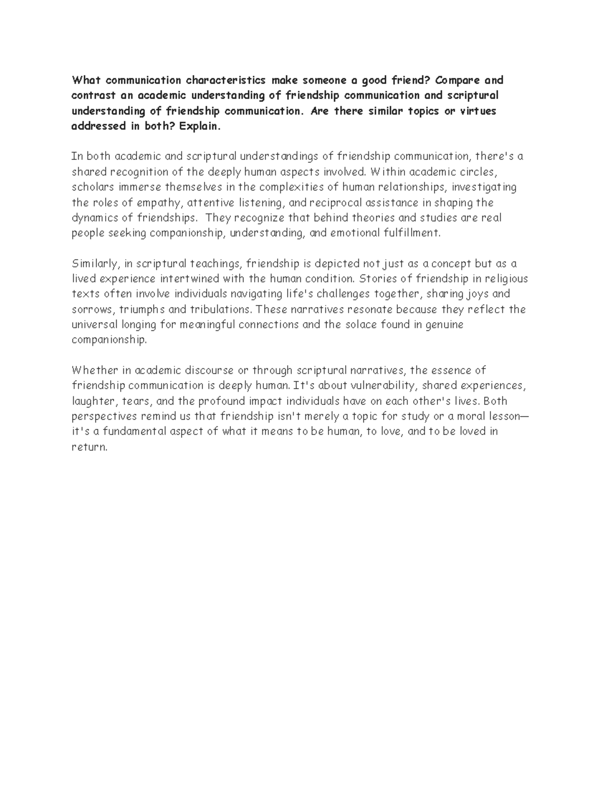 Com 451 Week 8 Discussion: Understanding Friendship Communication - Studocu