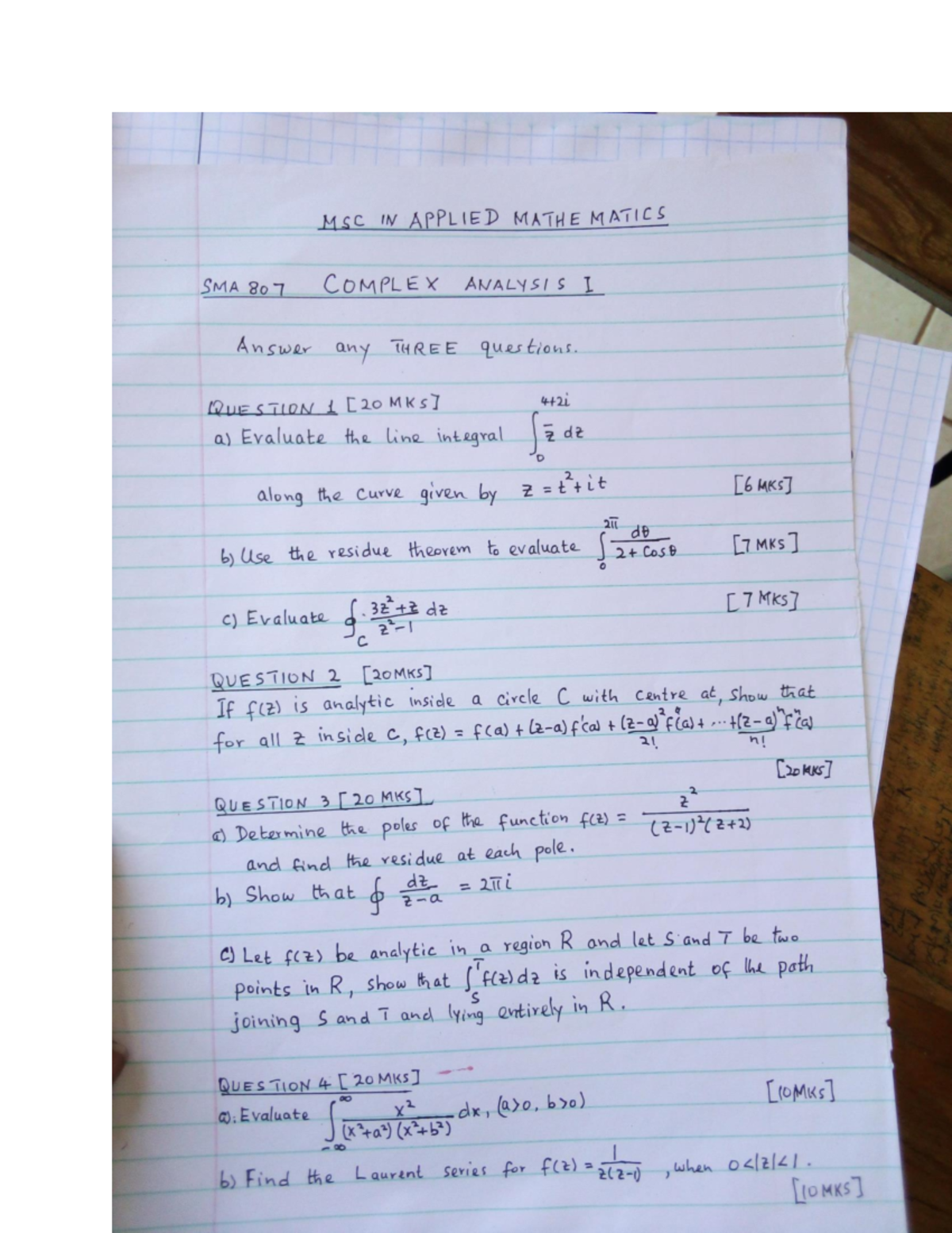 Complex TEST - Assignment - MSC IN APPLIED MATHE MATICS SMA 807 COMPLEX ...