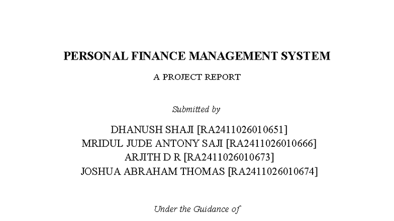 B.TECH CSE 21CSC203P Final Project Report: Personal Finance Management ...