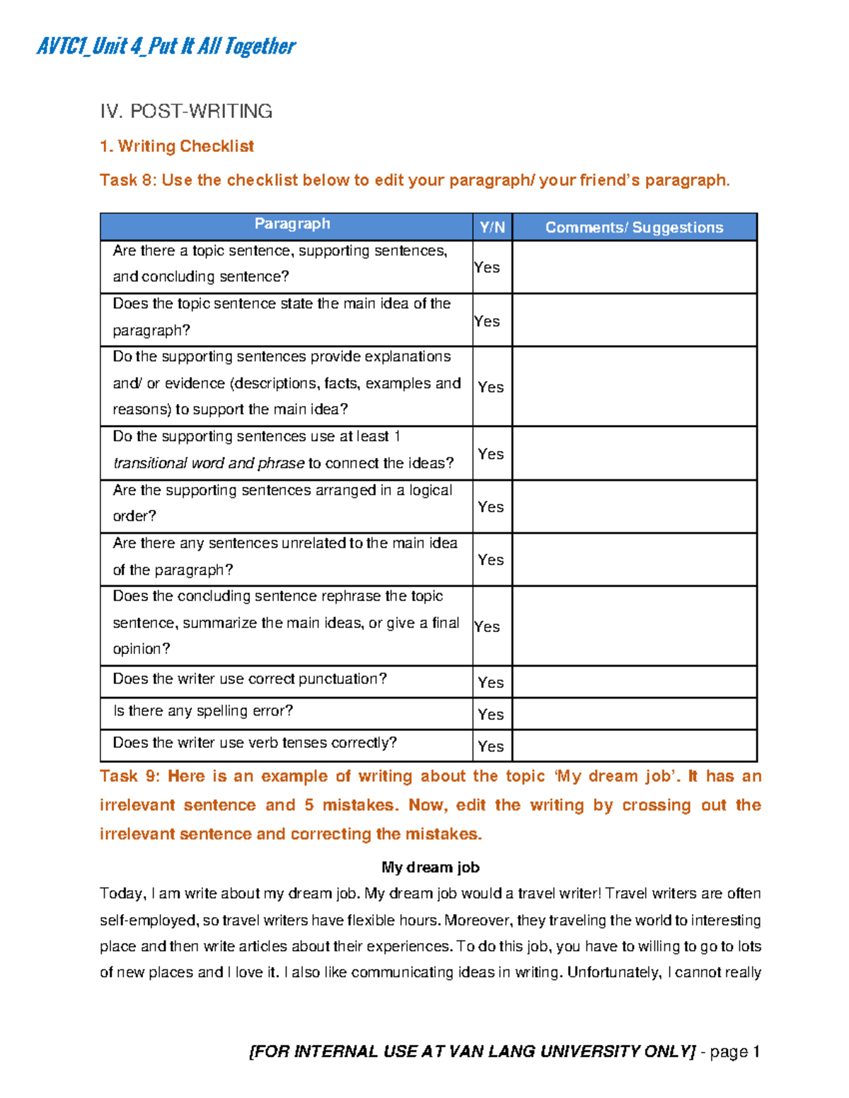 [Official] AVTC1 - Unit 4 - Write a complete paragraph - AVTC1_Unit 4 ...
