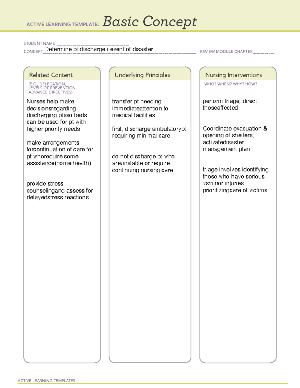 ACTIVE LEARNING TEMPLATE: Disaster Patient Discharge Strategies - BCM ...