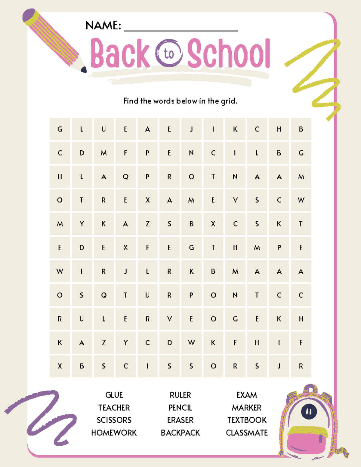 Back to School Word Search Worksheet (BTS 101) - Studocu
