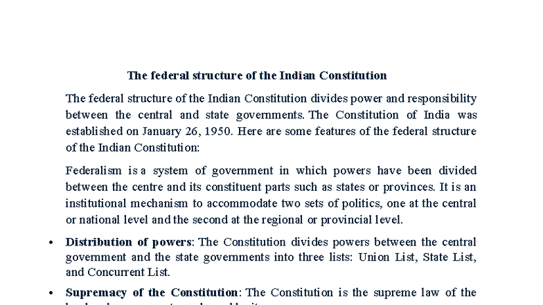 Federal Structure of the Indian Constitution: Key Features and Analysis ...