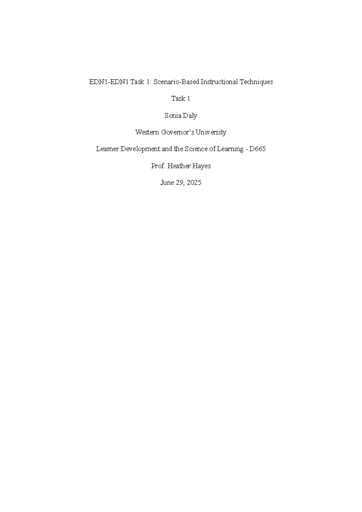 EDN1 Task 1 D665: Instructional Techniques for Math Learning - Studocu