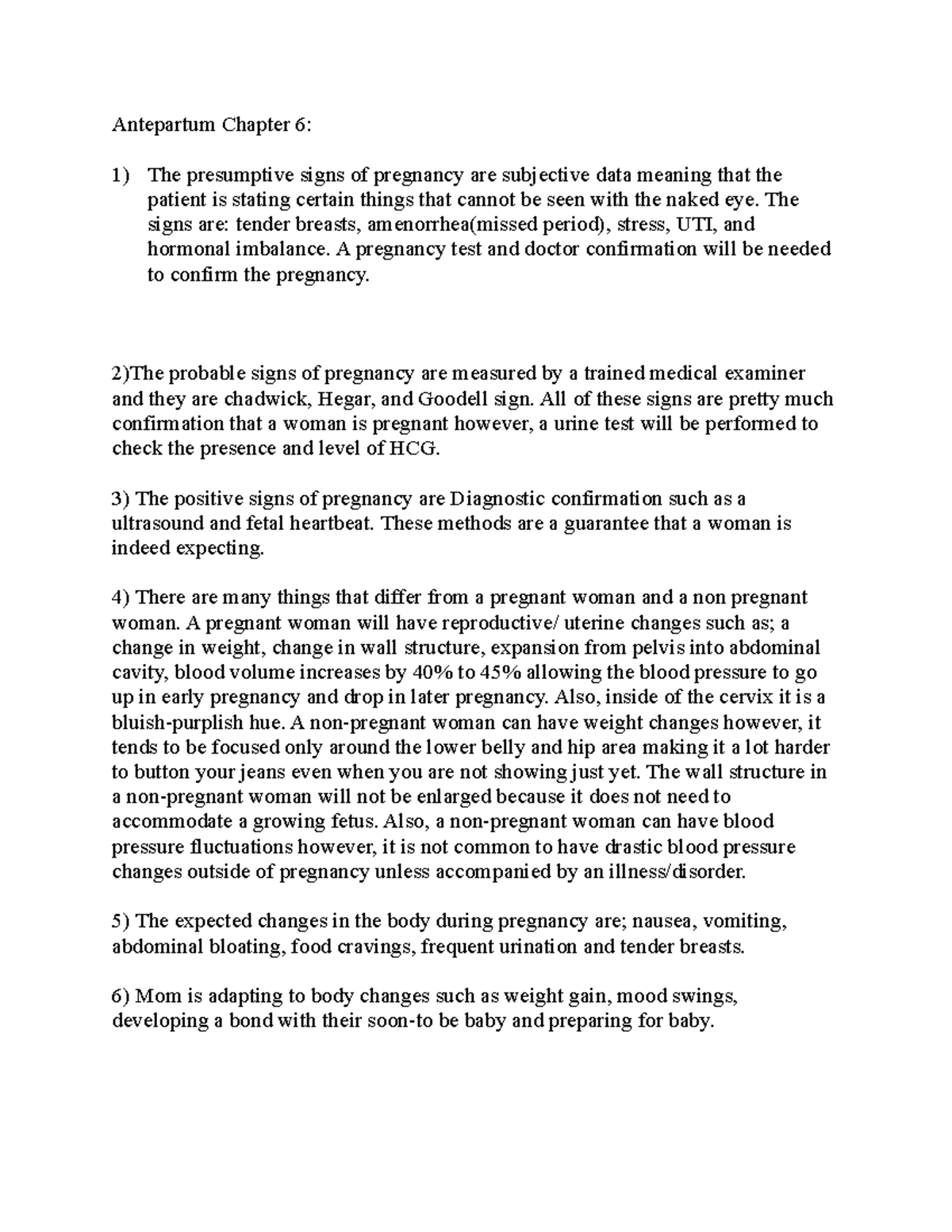 Concept Notes: Antepartum Chapter 6 - Signs, Changes, and Care in ...