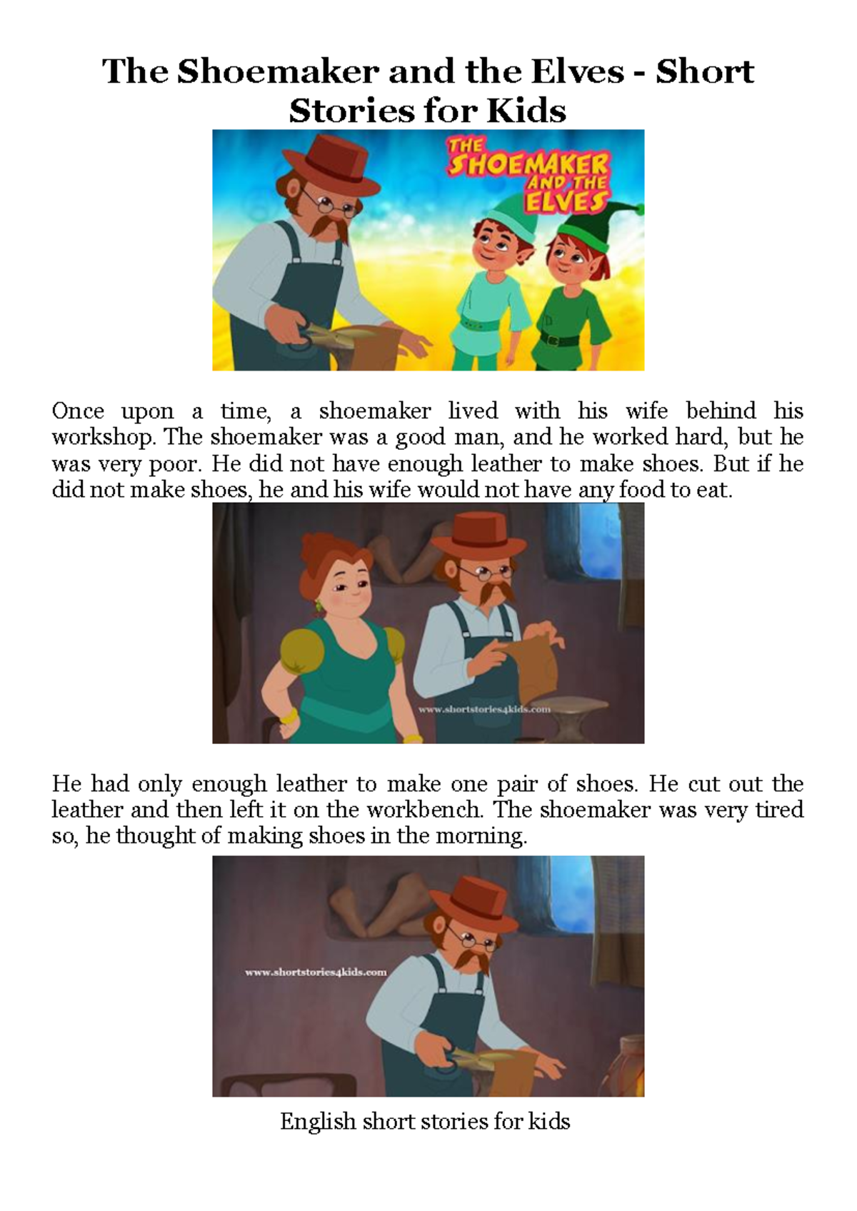 The Shoemaker and the Elves - Short Stories for Kids - The Shoemaker ...