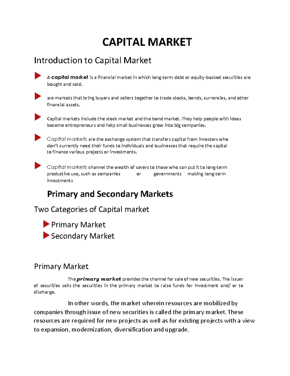 Capital Market Overview: Structure, Instruments, and Regulations - Studocu