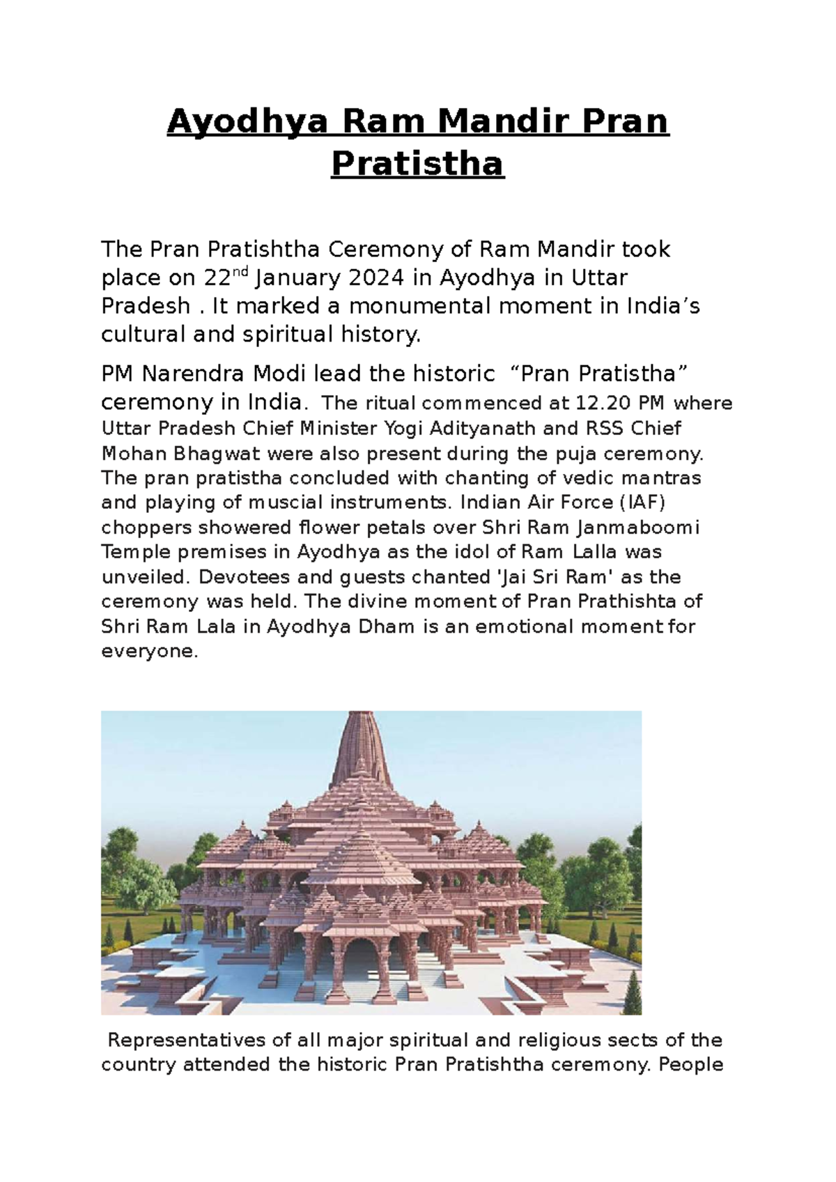 Ayodhya Ram Mandir Pran Pratistha Ceremony Overview (2024) - Studocu