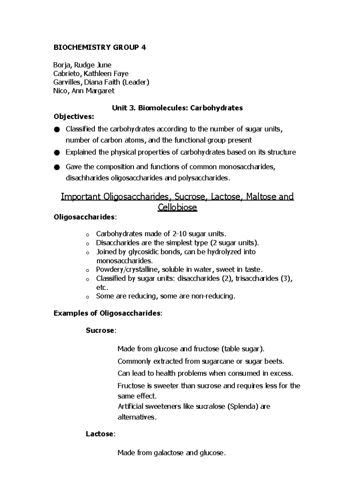Biochemistry Group 4: Unit 3 - Biomolecules & Glycoproteins Overview ...
