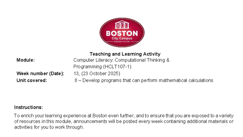 HCLT107 Week 13 Teaching & Learning Activity: Java GUI Programming ...