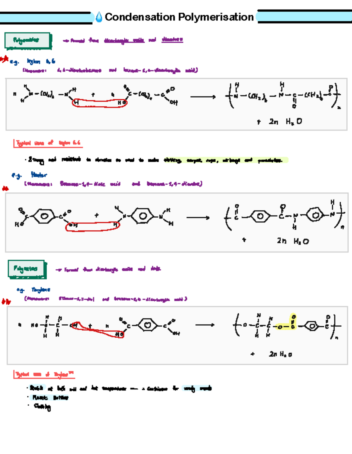 Condensation Polymerisation Notes - Key Concepts and Examples - Studocu