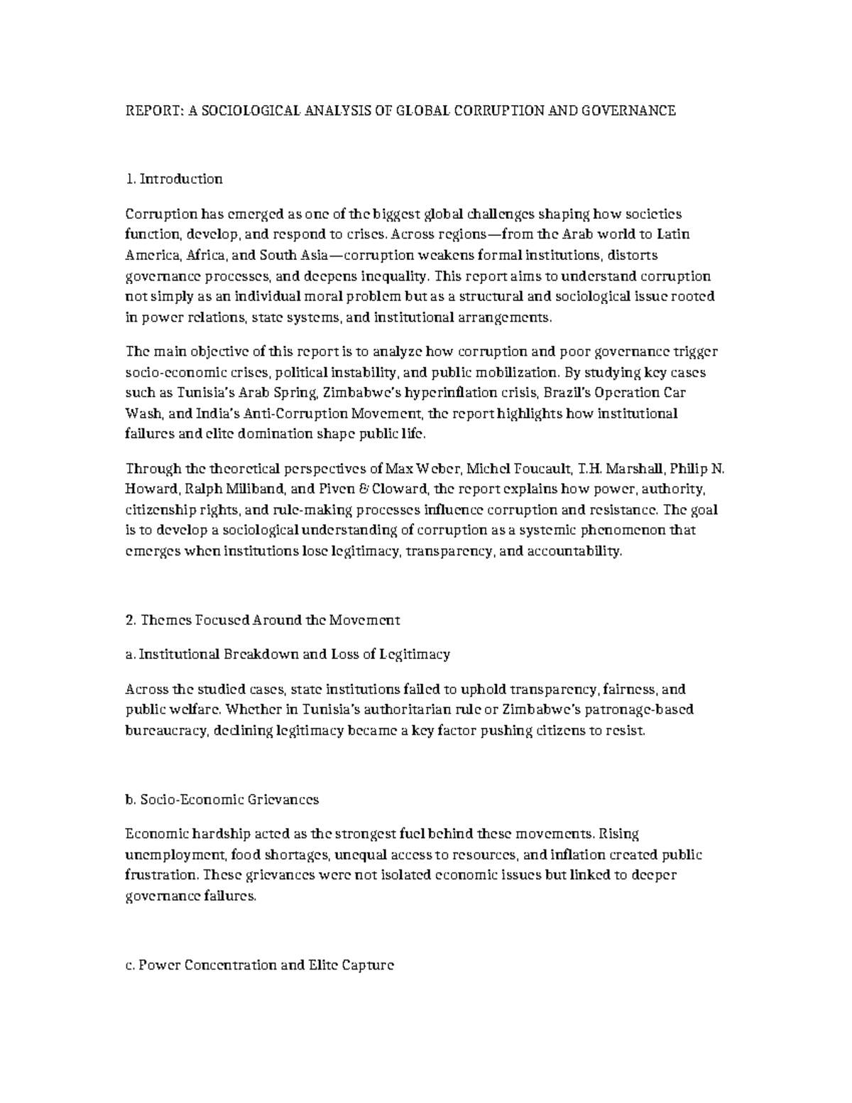 POLITICAL SOCIOLOGY REPORT: ANALYZING GLOBAL CORRUPTION AND GOVERNANCE ...