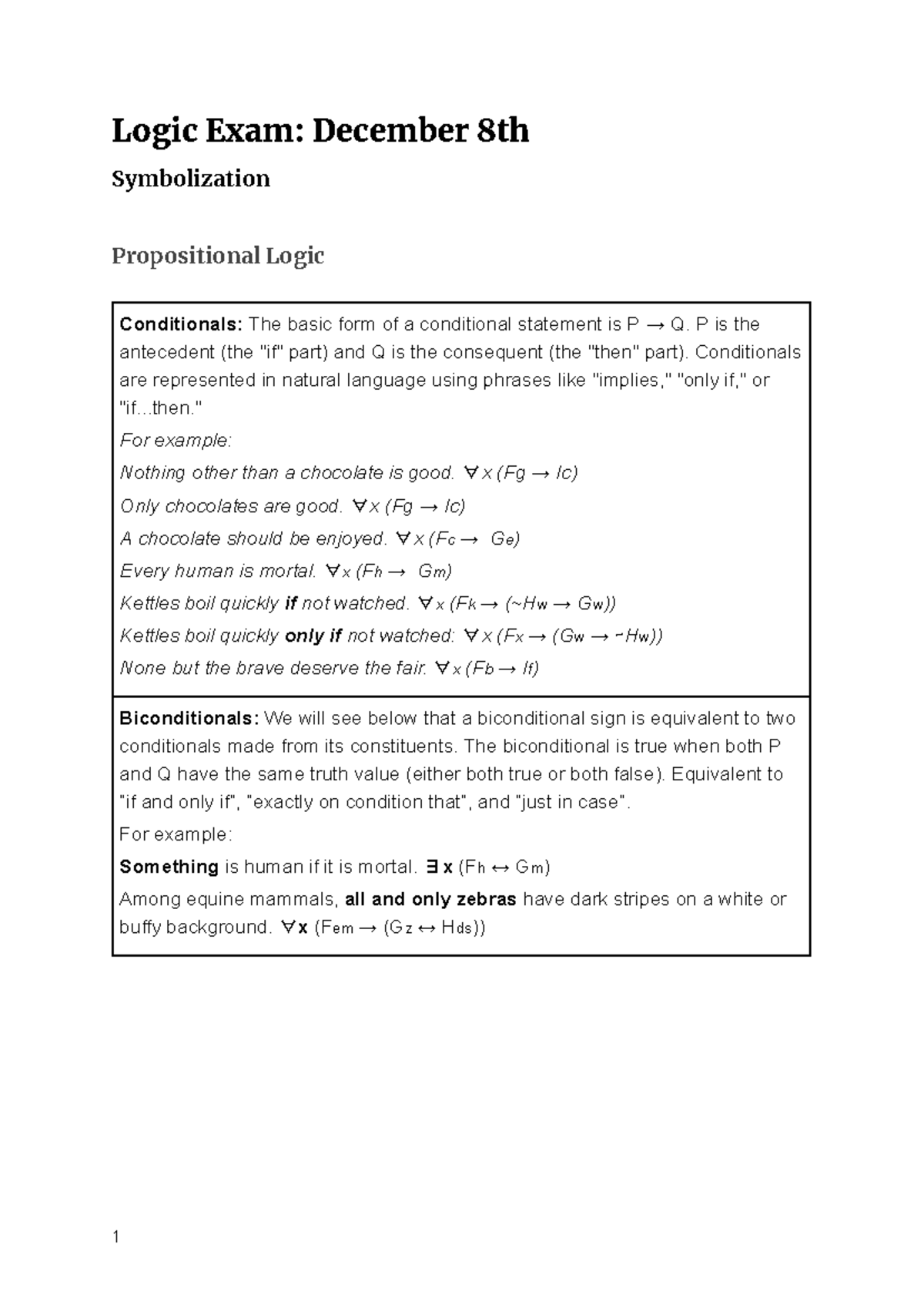 Logic Exam Symbolization - Logic Exam: December 8th Symbolization ...