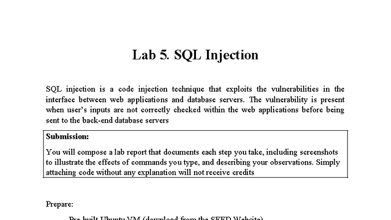 Lab 5: SQL Injection Techniques and Exploits - Report - Studocu