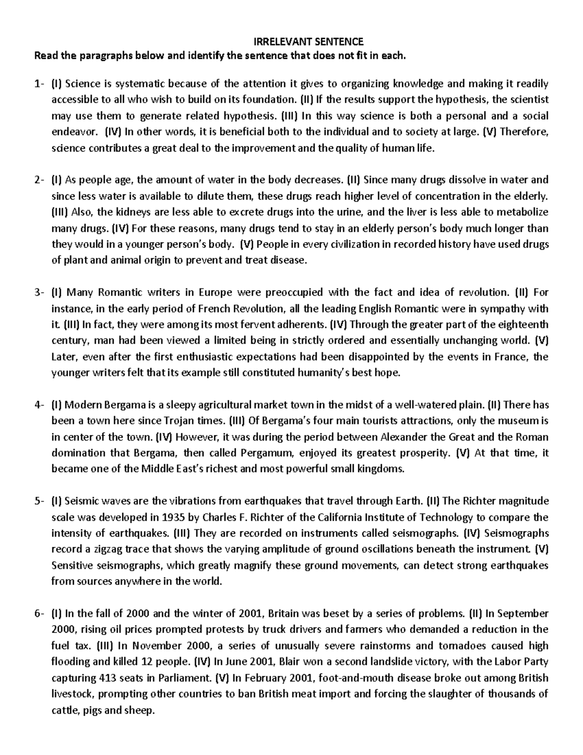 Identifying Irrelevant Sentences: Practice Exercises and Key - Studocu