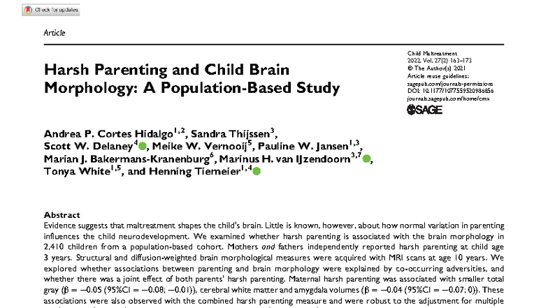 Harsh Parenting and Child Brain Morphology: Insights from Child ...