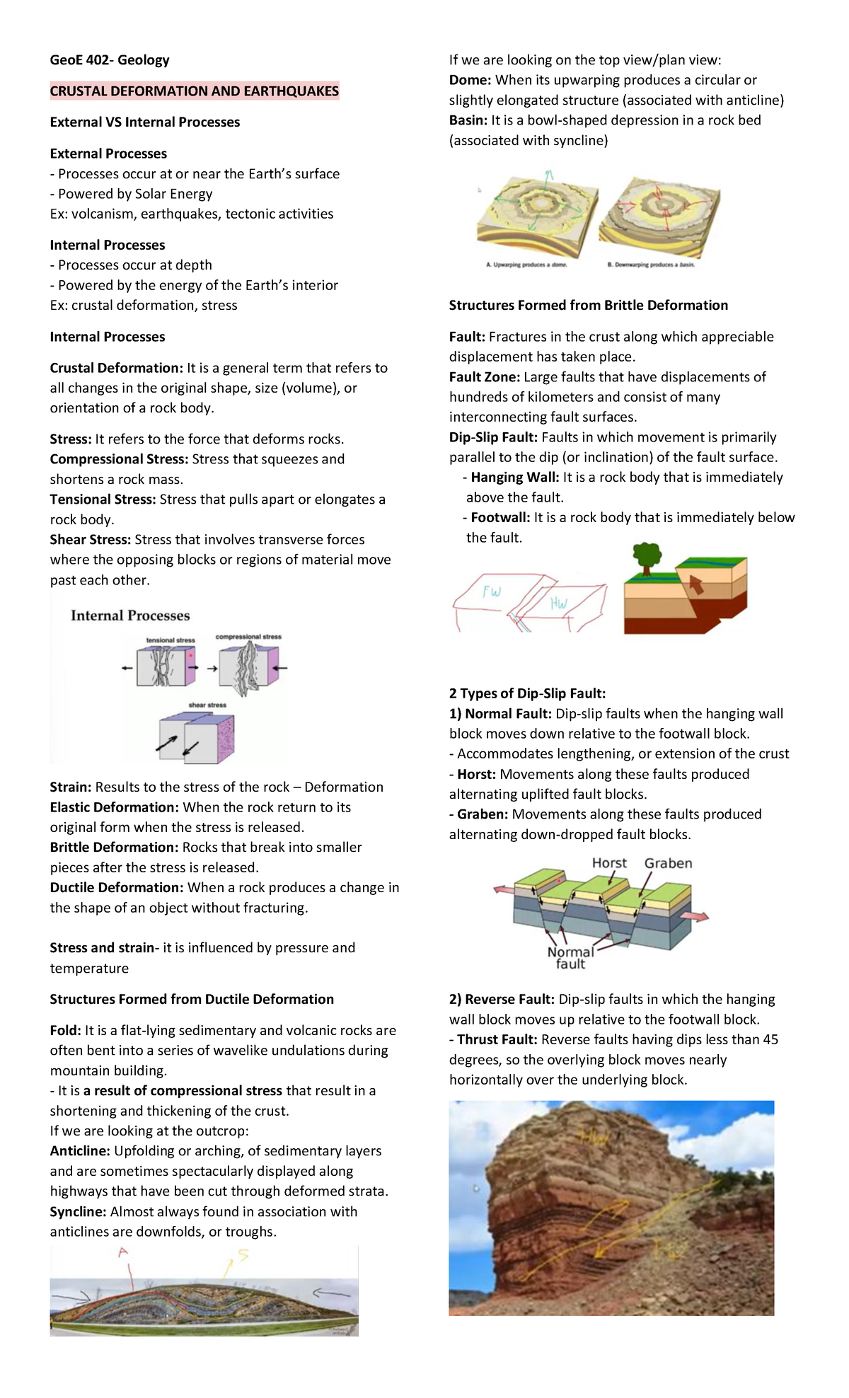 Geo E-402- Reviewer - GeoE 402- Geology CRUSTAL DEFORMATION AND EARTHQUAKES External VS Internal ...