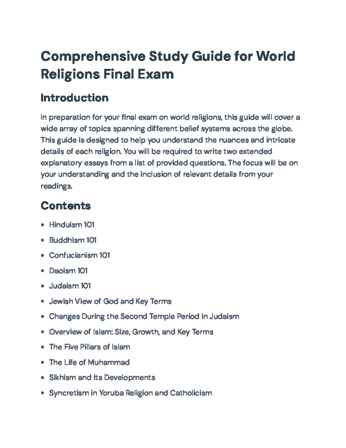 World Religions Final Exam Study Guide: Key Concepts & Terms - Studocu