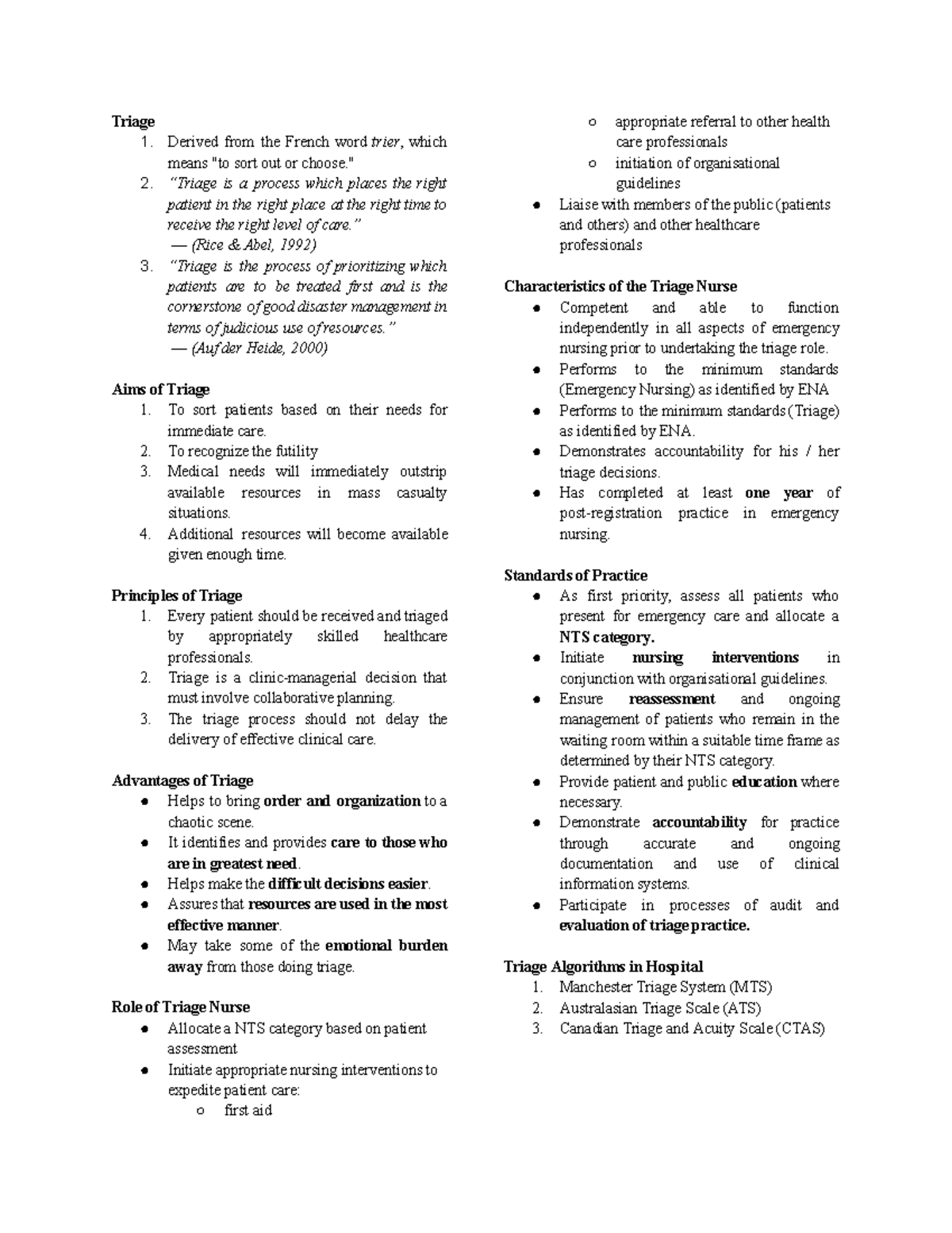 Week 13: Triage in Disaster Nursing - Summary of Key Concepts and ...