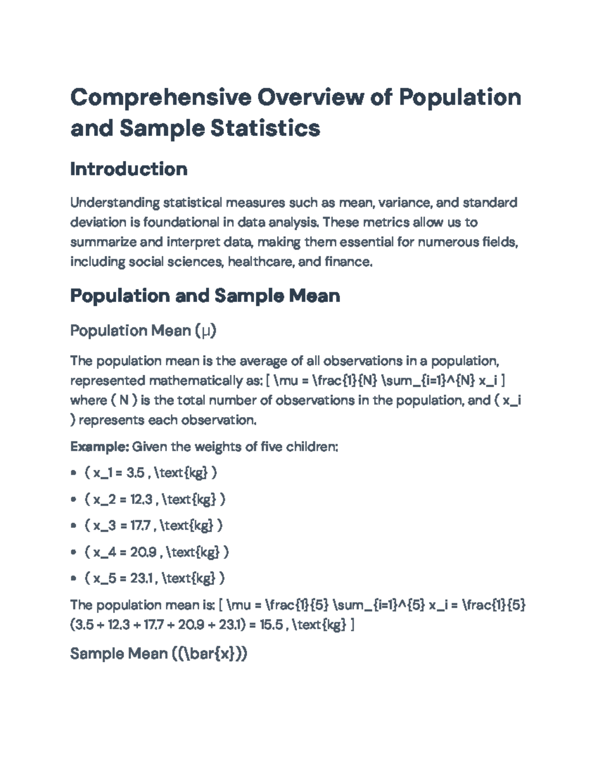 Statistical Analysis of Population and Sample Metrics: Overview Guide ...