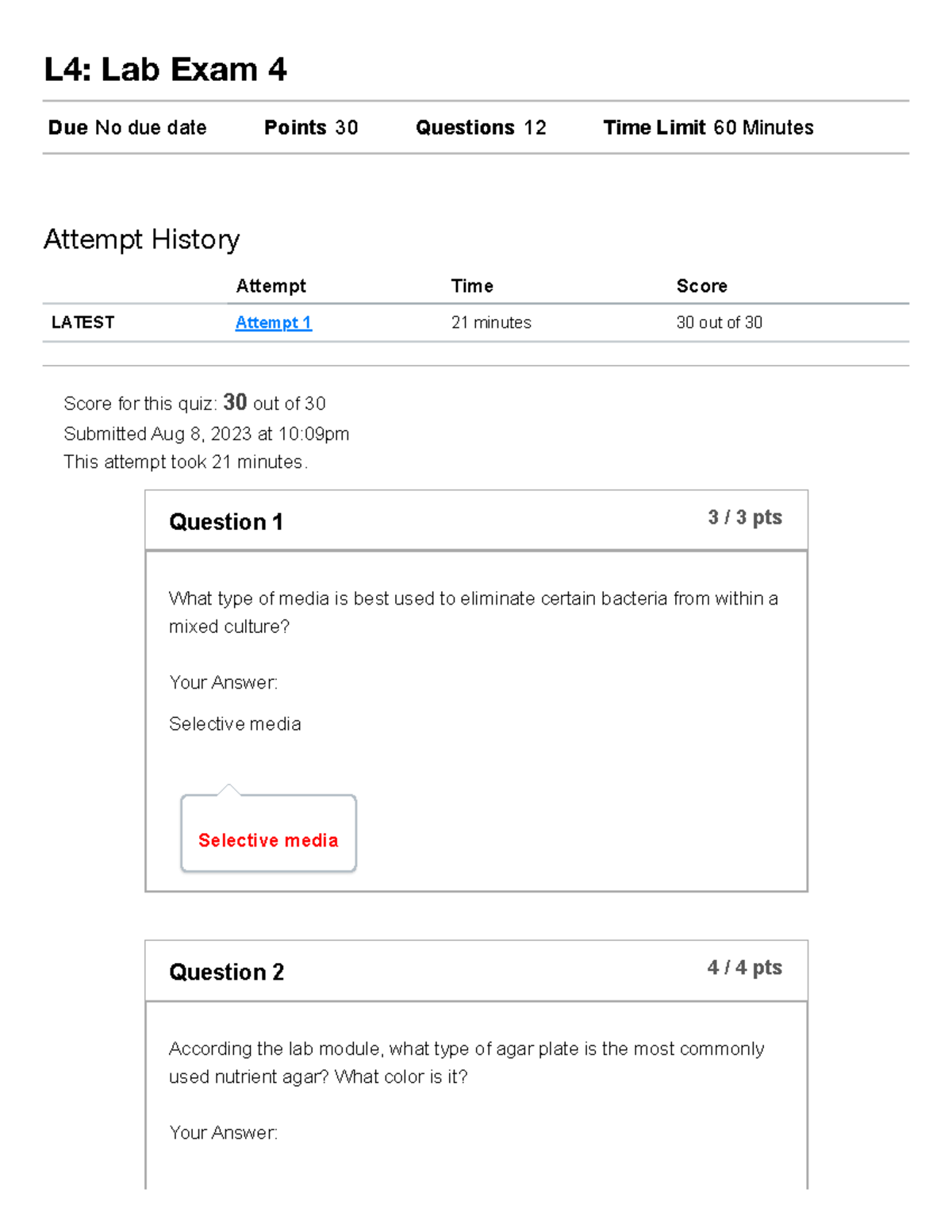 Lab Exam 4 Micro: Key Insights and Score Overview - Studocu