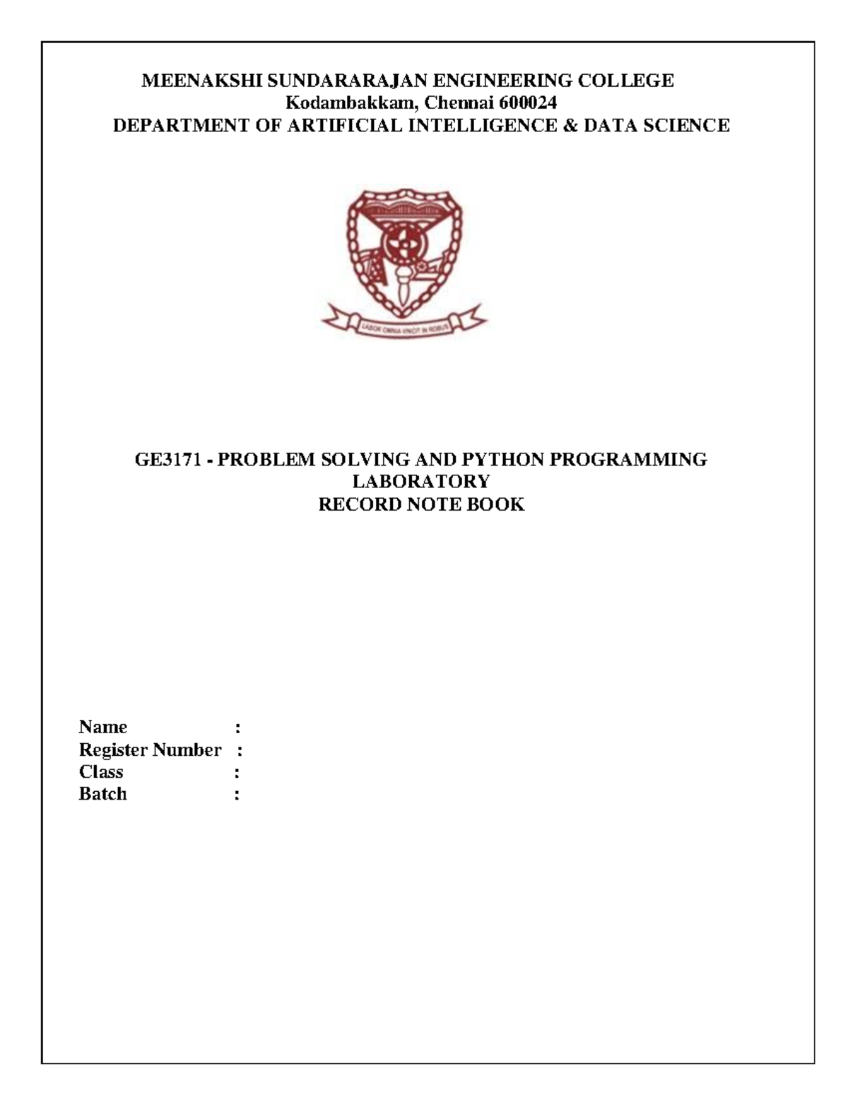 GE3171 Lab Manual: Problem Solving and Python Programming - Studocu