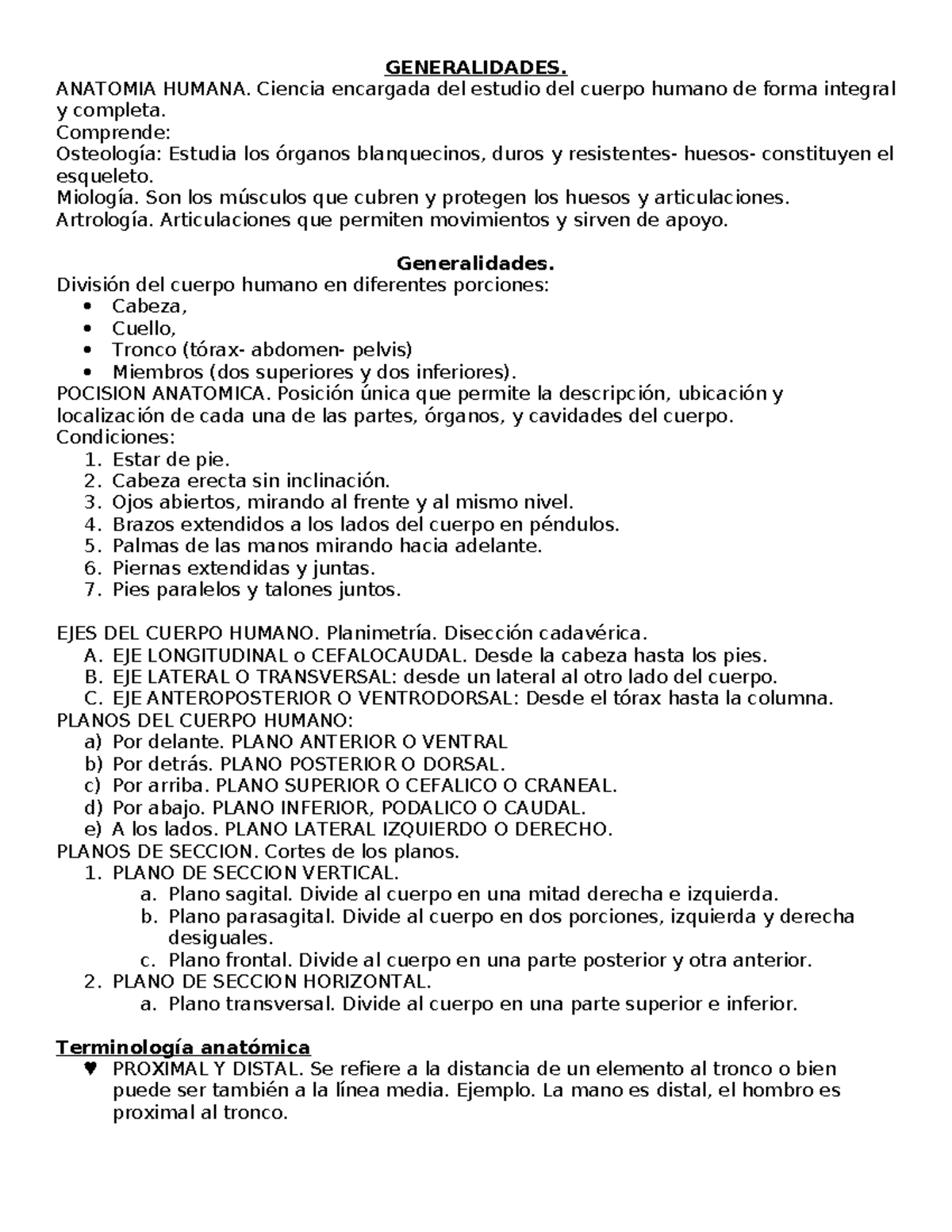 Generalidades de Anatomía Humana: Osteología y Miología - Studocu