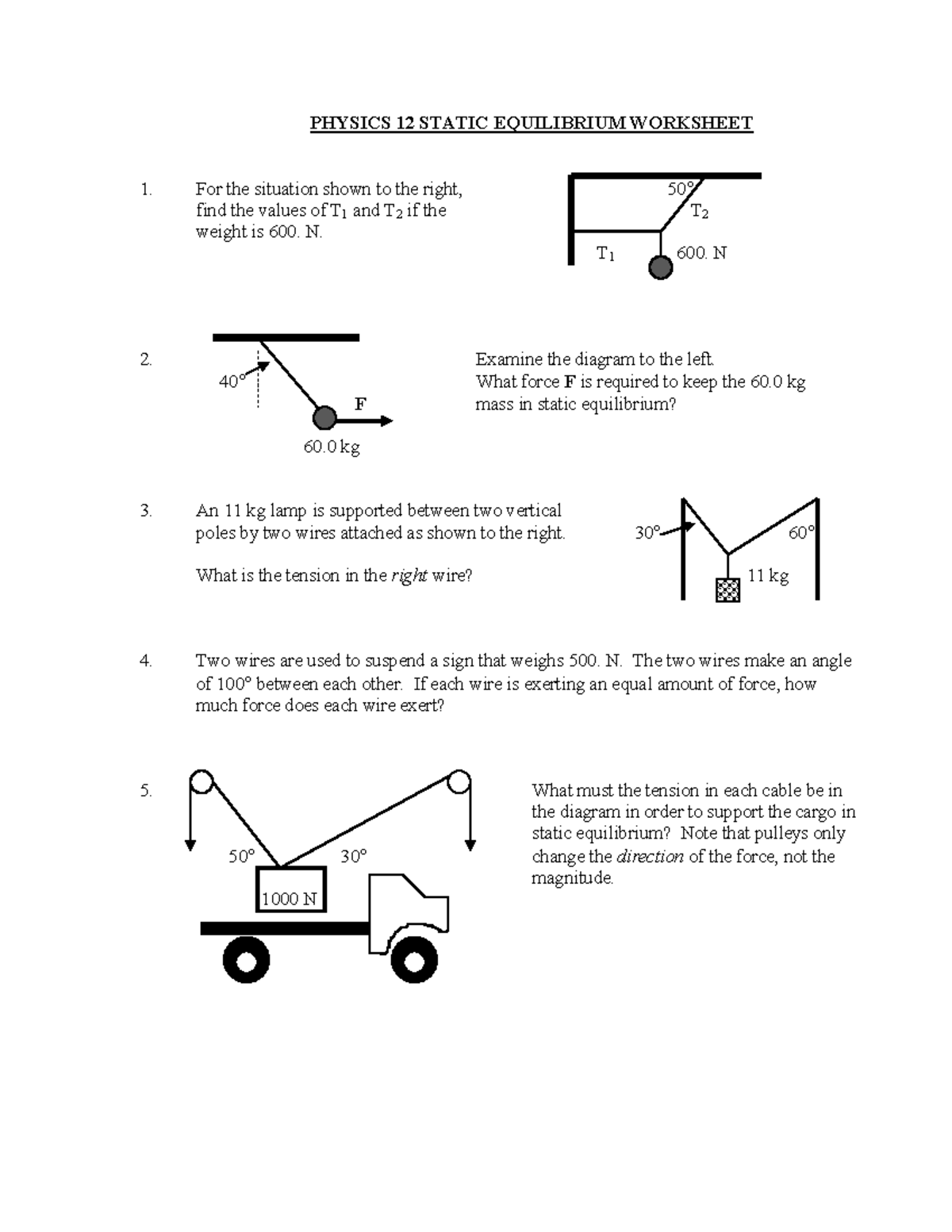 PHYSICS 12 STATIC EQUILIBRIUM WORKSHEET 1 & 2 NOTES - Studocu