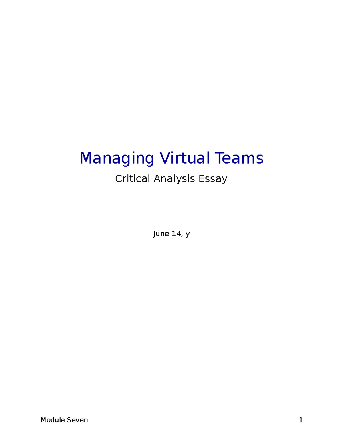 Module Seven Essay - Managing Virtual Teams Critical Analysis Essay ...