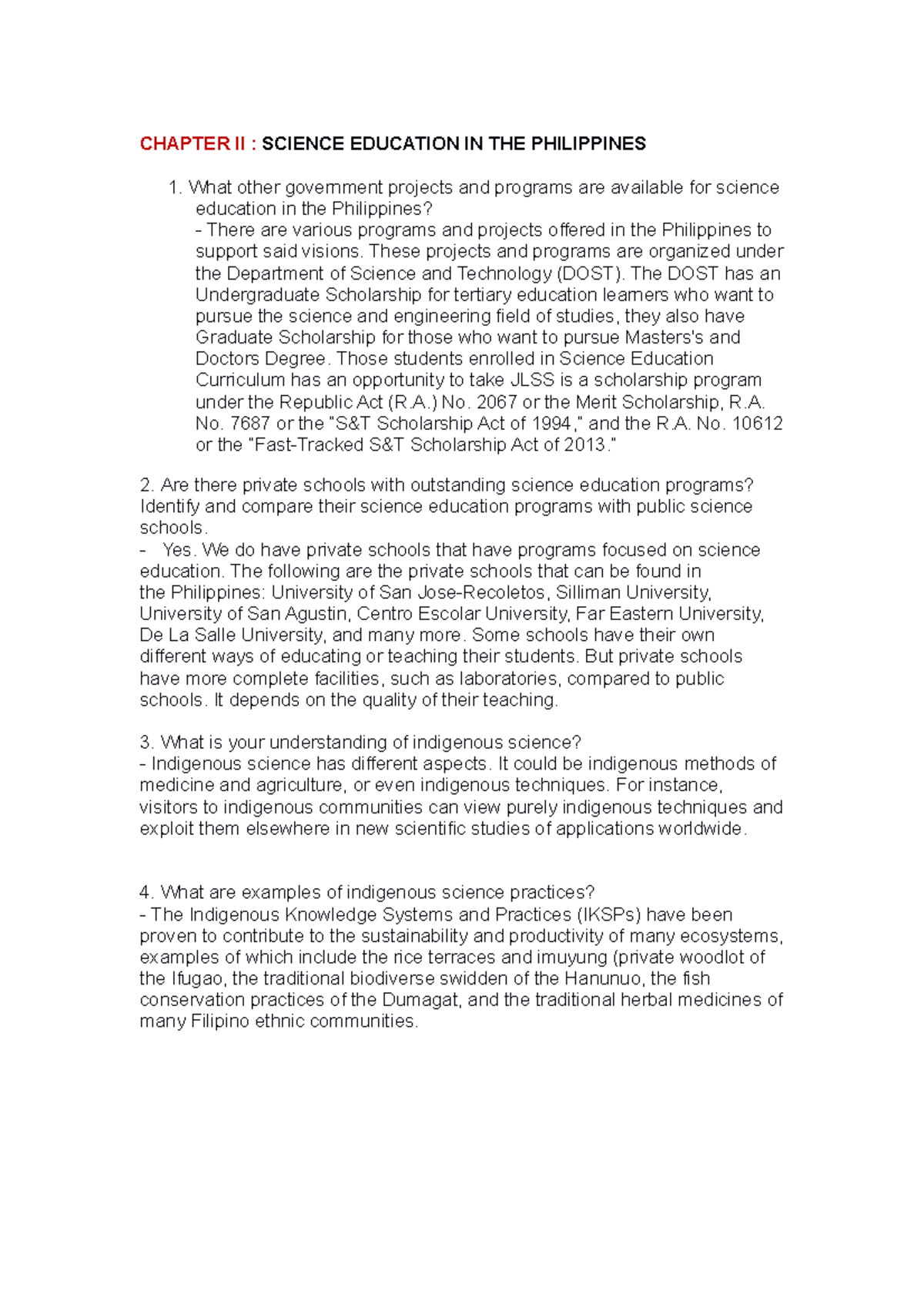 CHAPTER II: SCIENCE EDUCATION PROGRAMS IN THE PHILIPPINES - Studocu